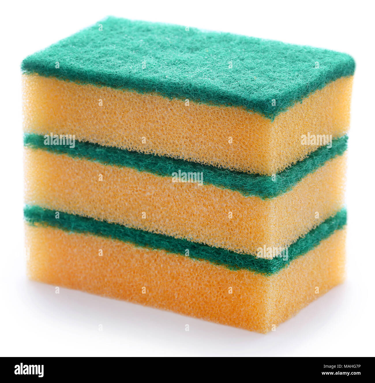 Kitchen sponge with scotch brite over white background Stock Photo - Alamy