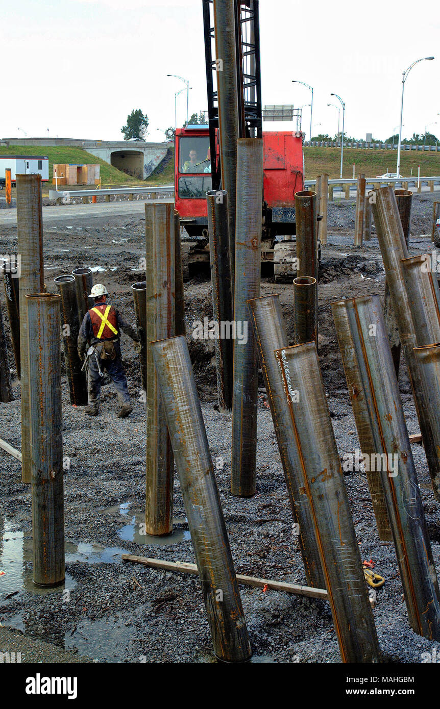 Metalwork for construction of road structure . Steel pipe stake Stock ...