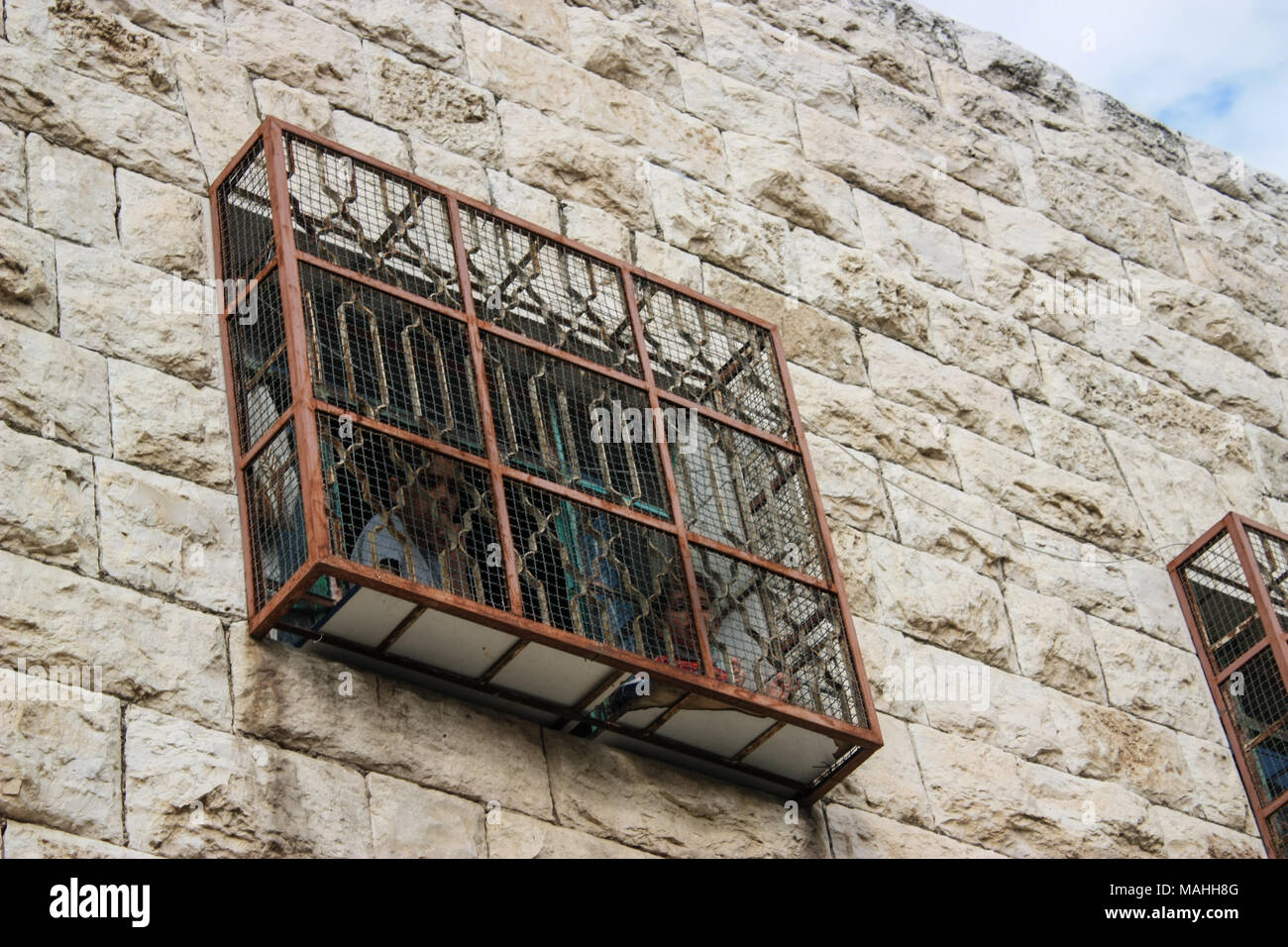 Fenced window of an Israeli Jewish settlers house in Hebron for ...