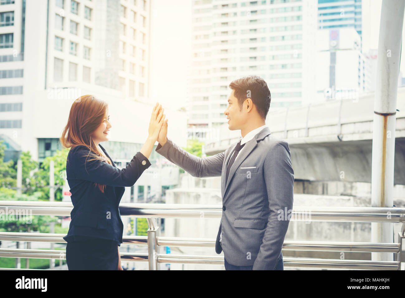 Close up of Happy Business people Showing High Five Sign with team ...