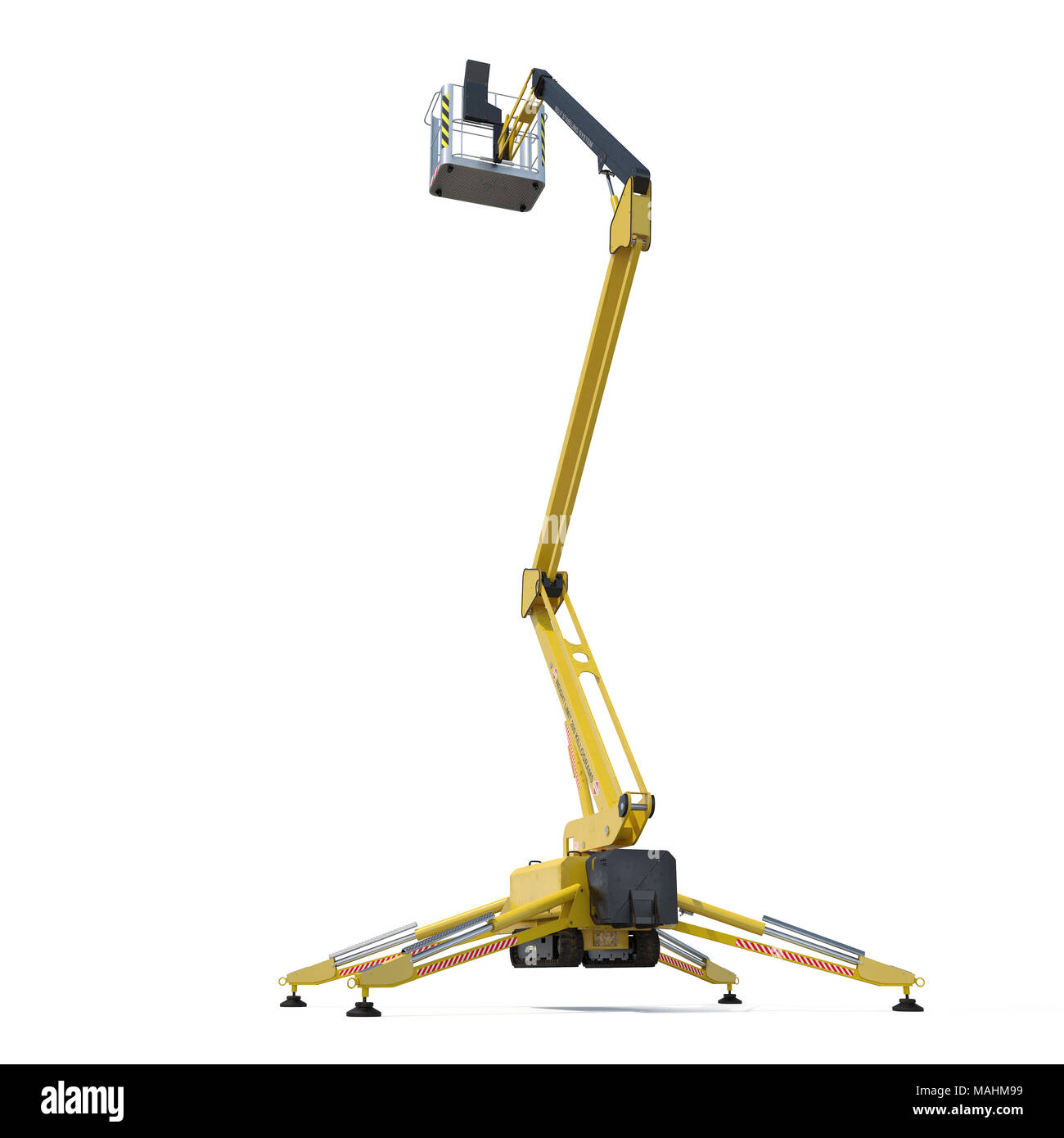 large yellow extended scissor lift platform on white. 3D illustration ...