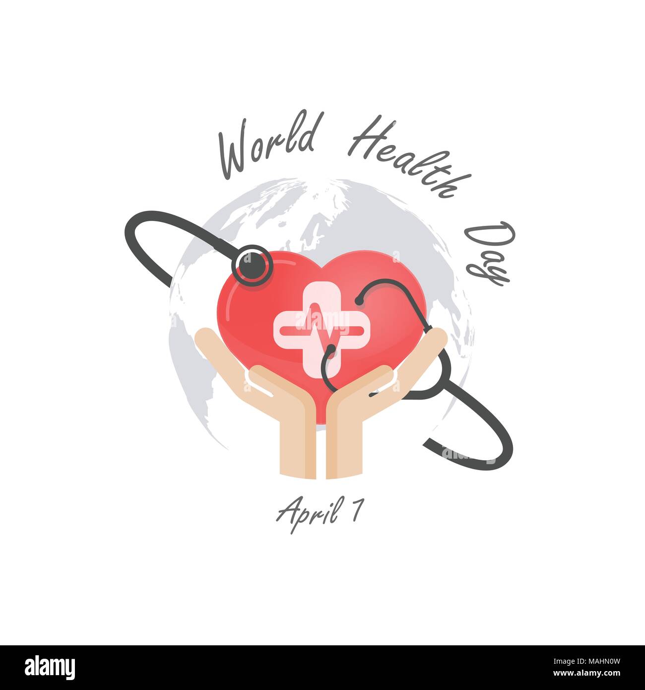 Globe sign,human hand and stethoscope icon with heart shape vector logo ...