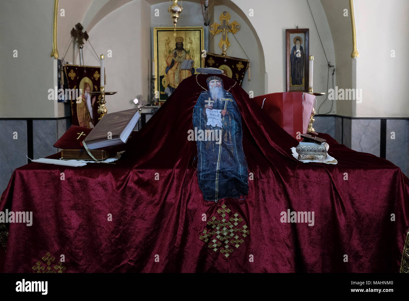 The sanctuary inside St. Anthony or Antony Coptic Orthodox Church at ...