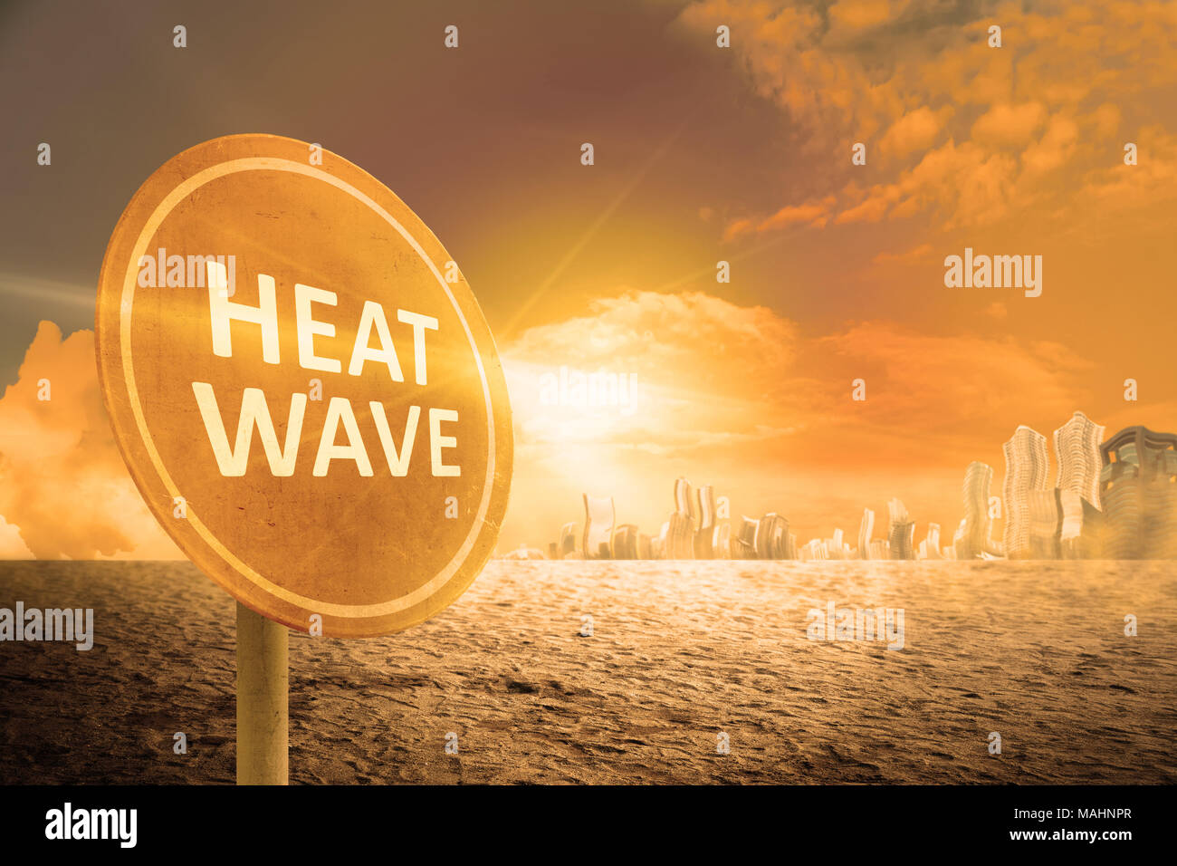 Heat wave sign on the city. Heat wave concept Stock Photo - Alamy