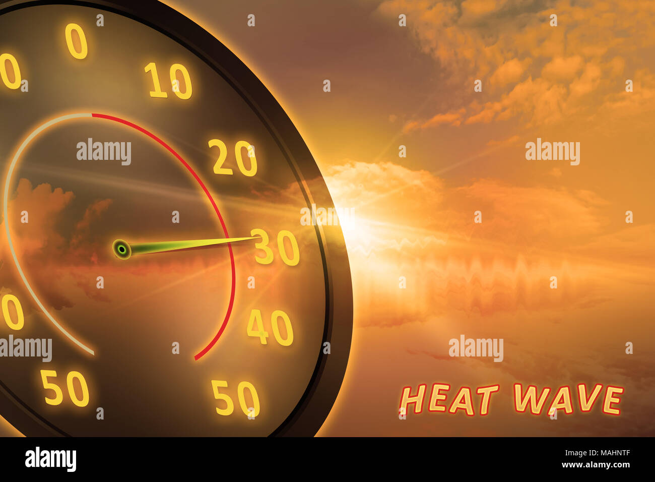 Heat temperature on thermometer indicator. Heat wave concept Stock ...