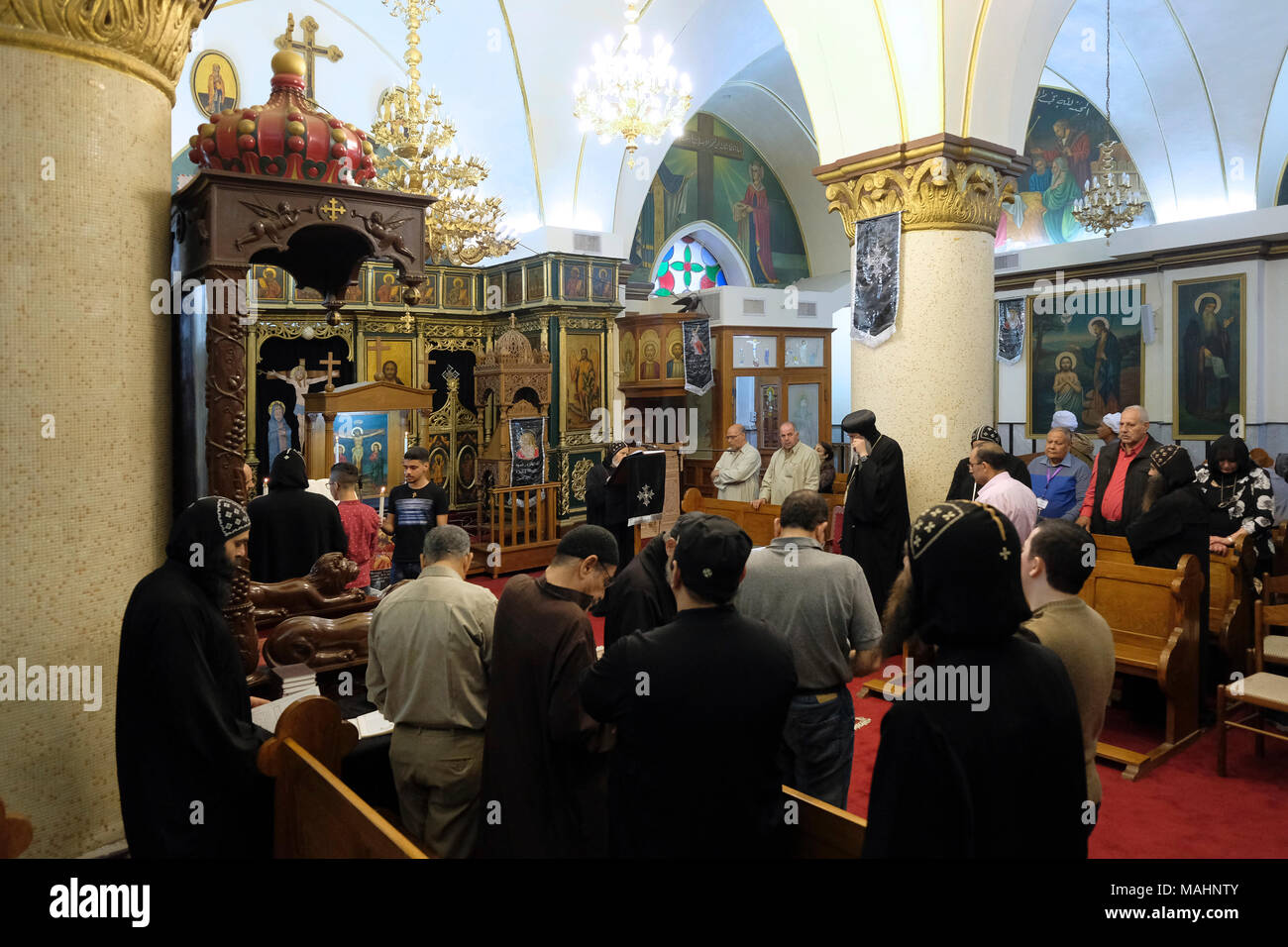 Coptic Christian worshipers taking part in the evening Bascha ...