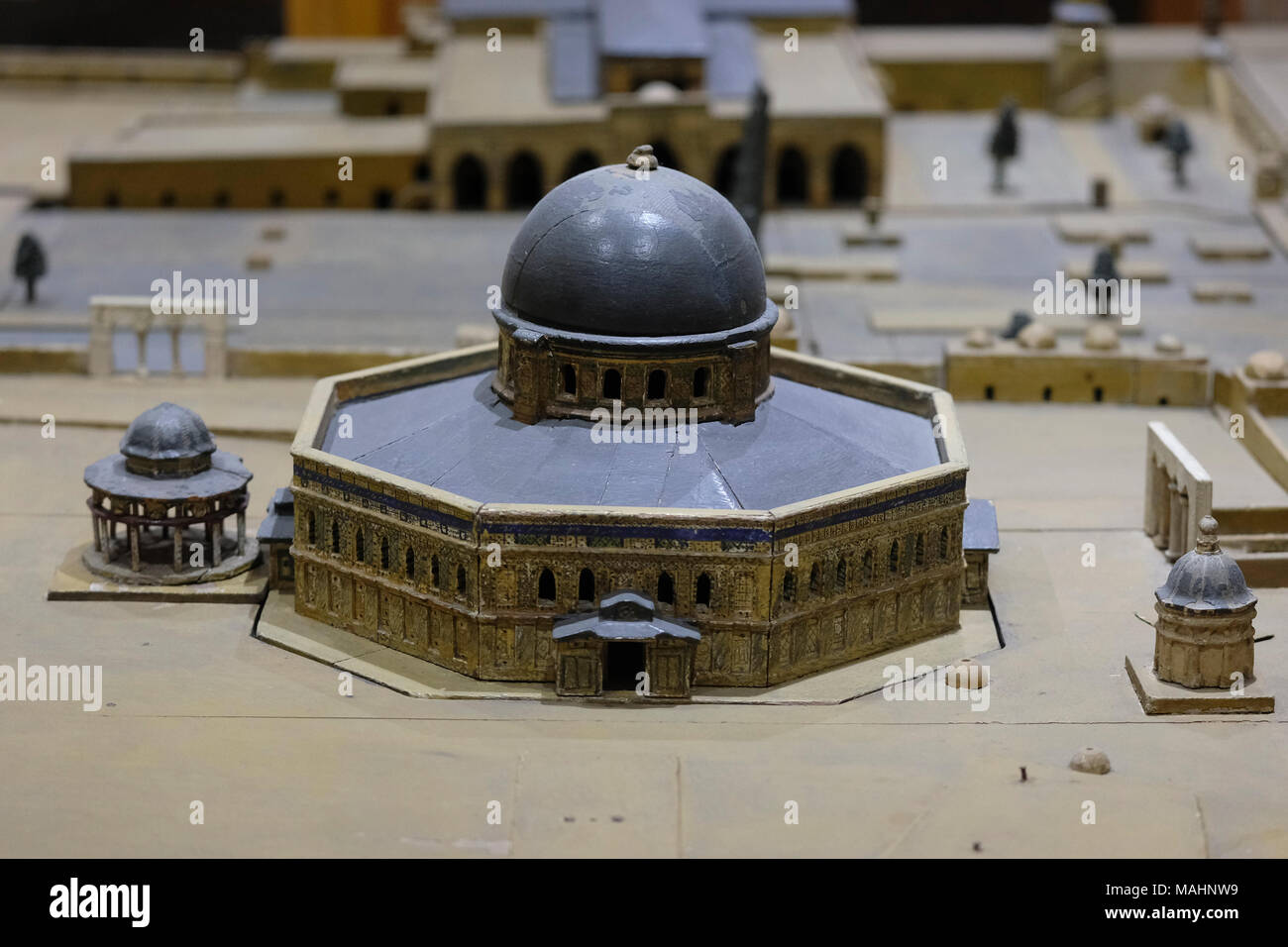 Wooden scale model of the Dome of the rock mosque on the Temple Mount ...