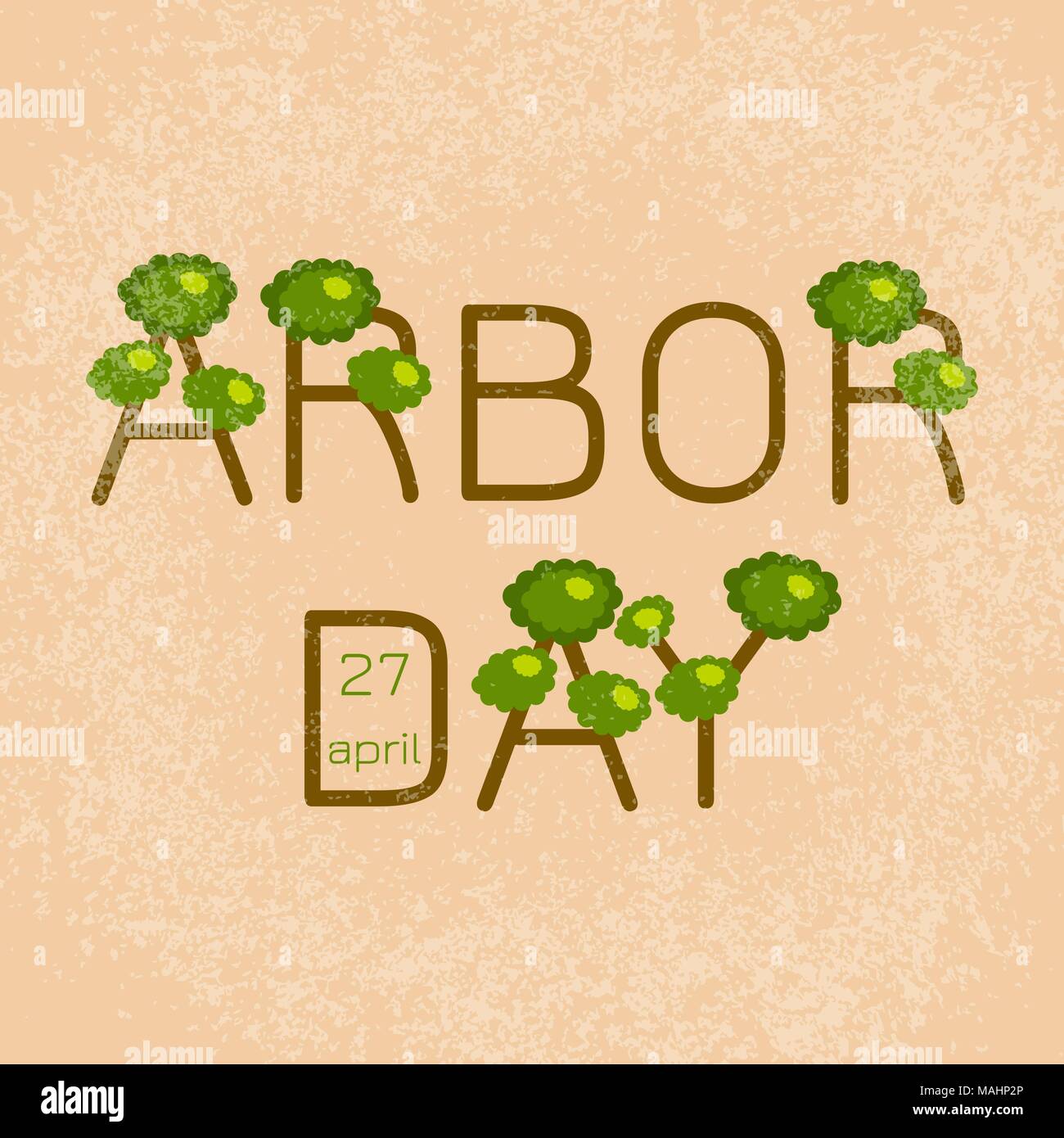 National Arbor Day. Text Arbor Day in the form of trees. On a peach ...