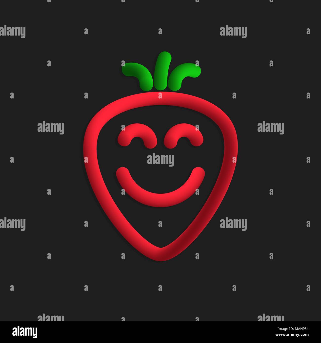 Plastic strawberry with smile in 3d style. Vector illustration of red ...