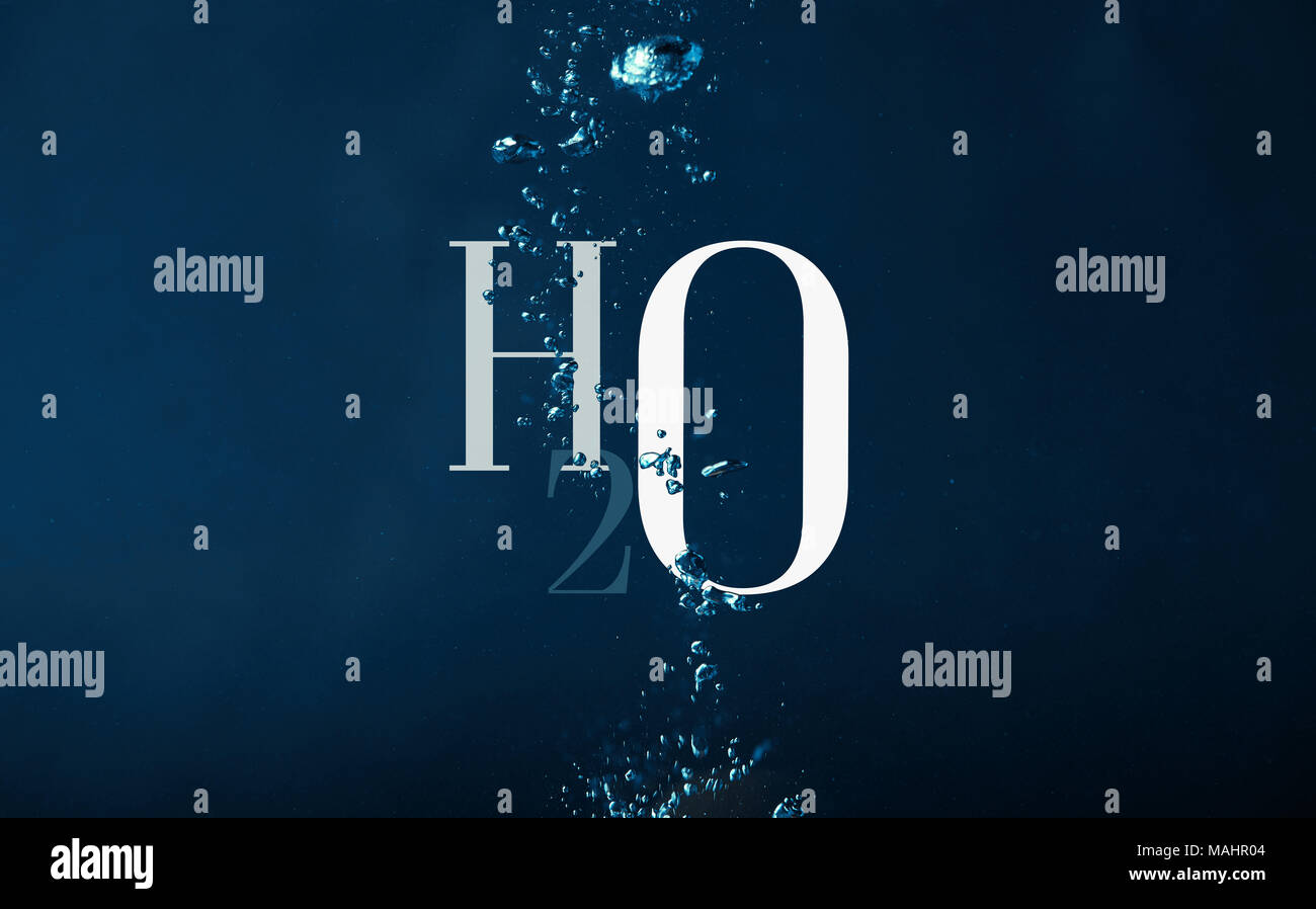 h2o chemistry symbol and bubbles in water background Stock Photo - Alamy