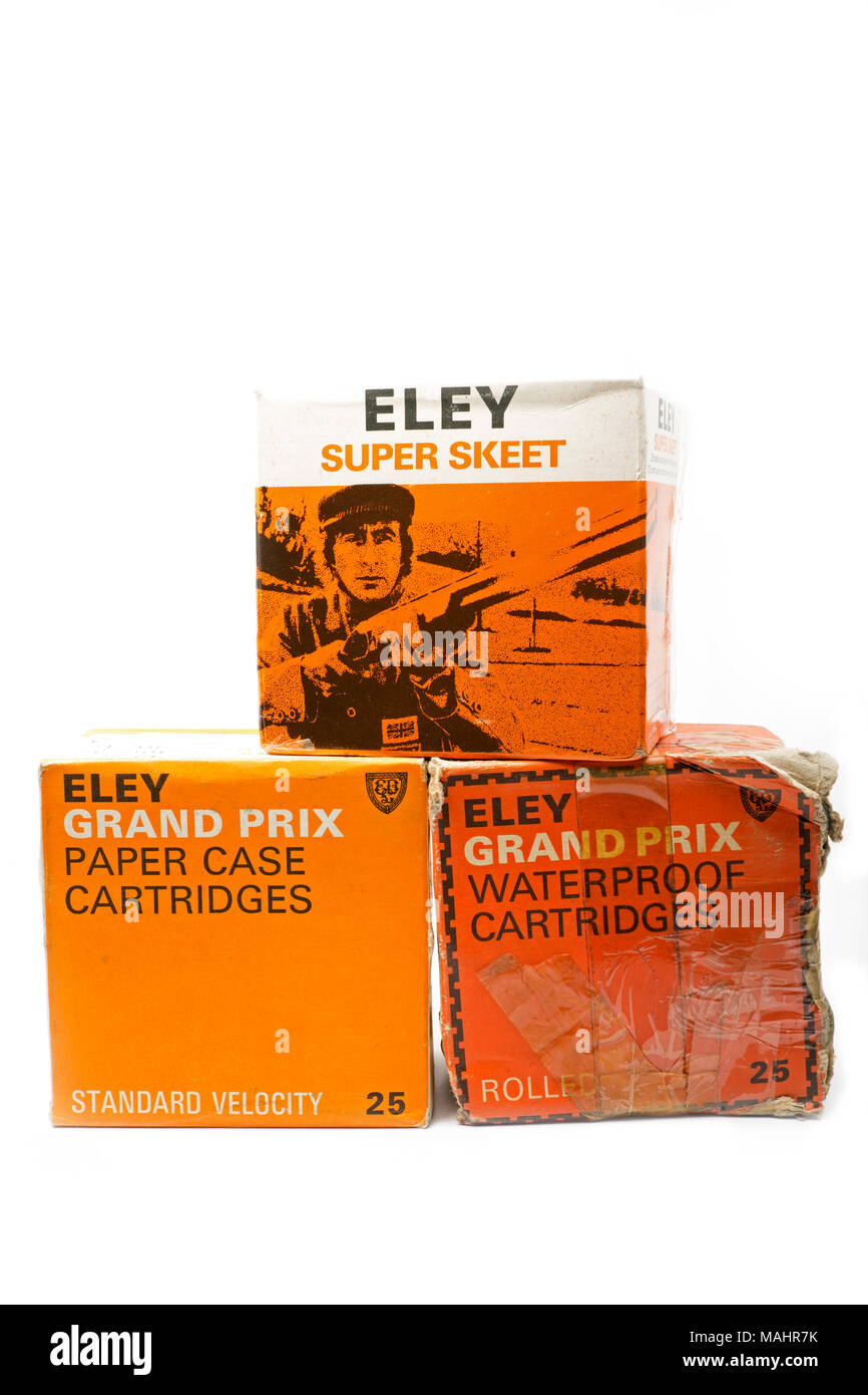 Three old Eley cartridge boxes, the top one featuring Sir Jackie ...