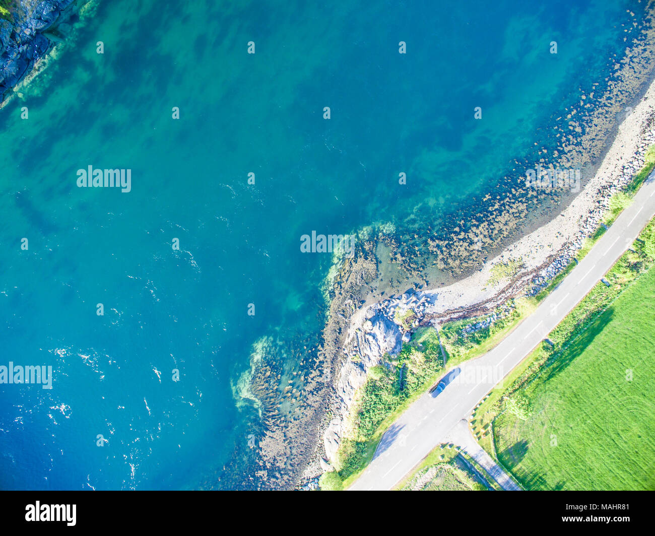 Aerial view of Loch Creran by the Loch Creran bridge, Argyll, Scotland ...