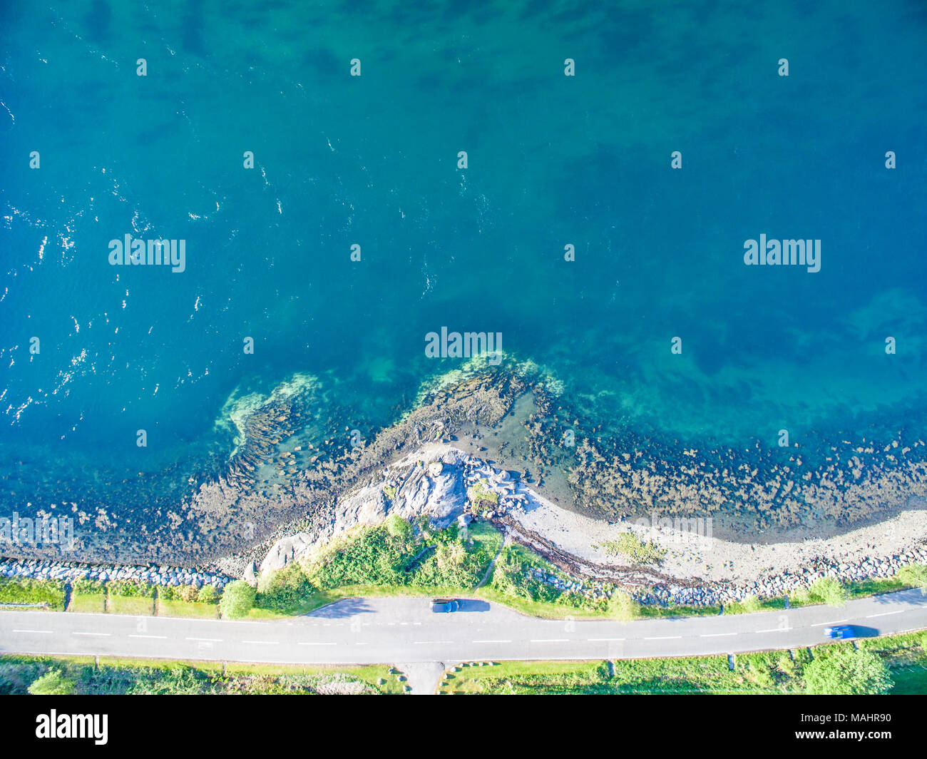 Aerial view of Loch Creran by the Loch Creran bridge, Argyll, Scotland ...