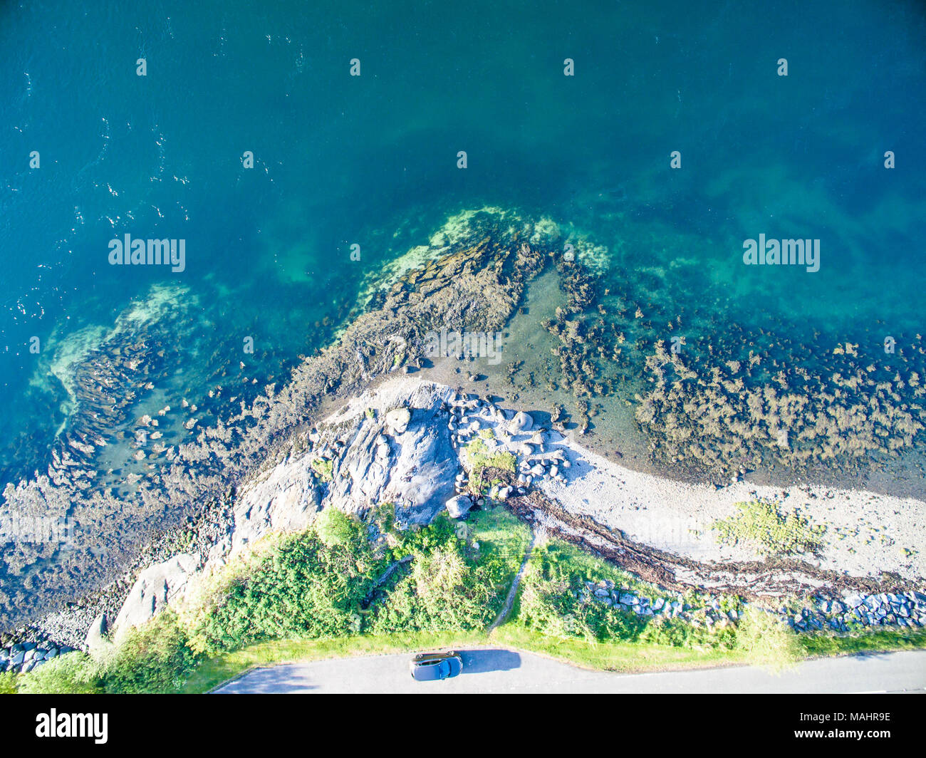 Aerial view of Loch Creran by the Loch Creran bridge, Argyll, Scotland ...