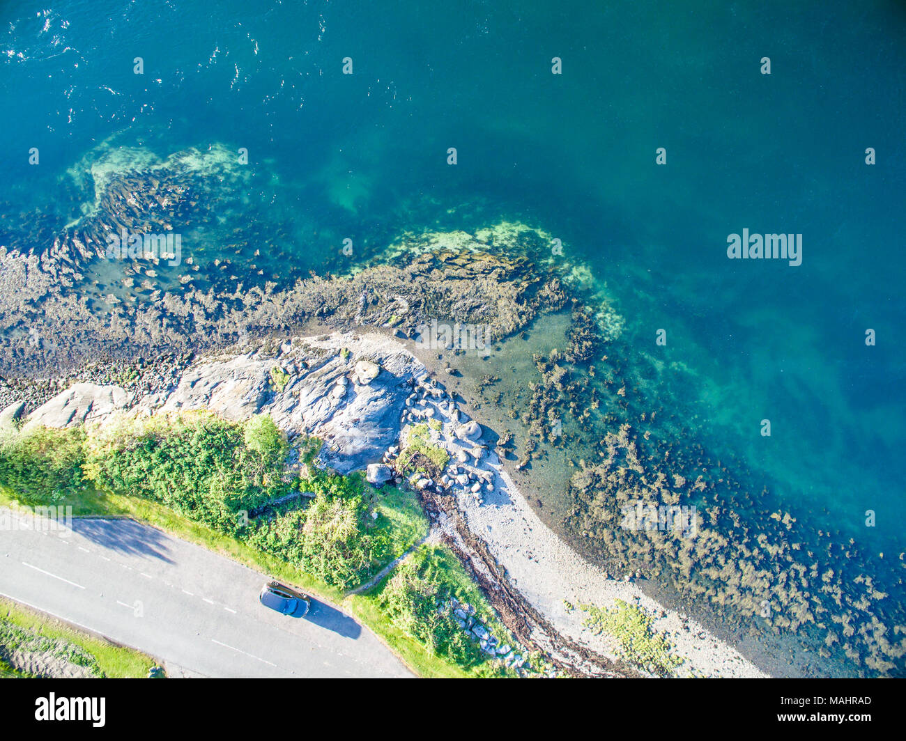 Aerial view of Loch Creran by the Loch Creran bridge, Argyll, Scotland ...