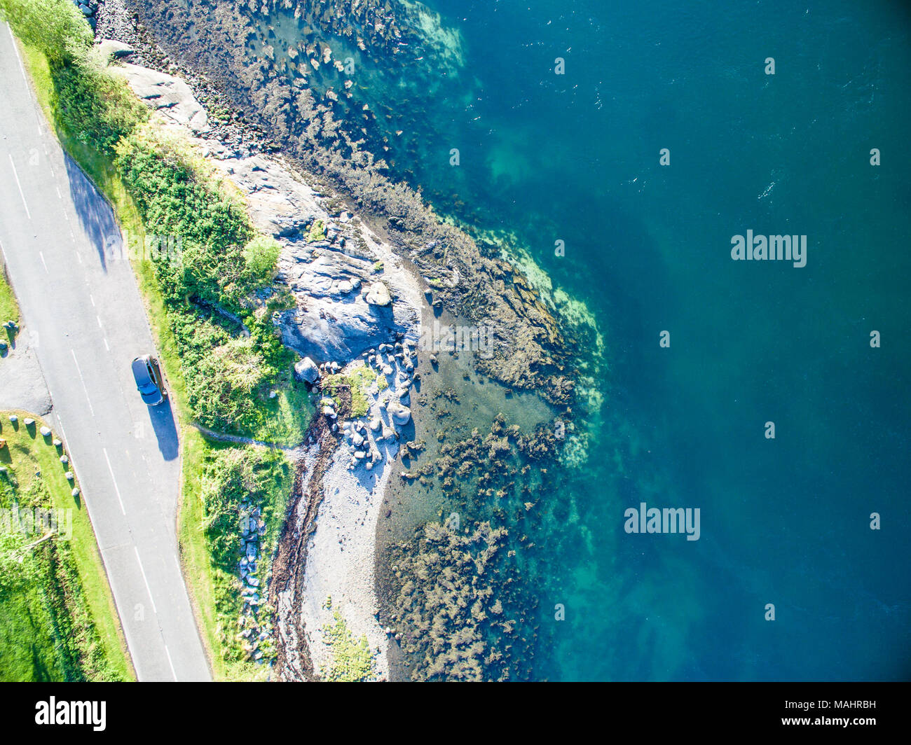 Aerial view of Loch Creran by the Loch Creran bridge, Argyll, Scotland ...