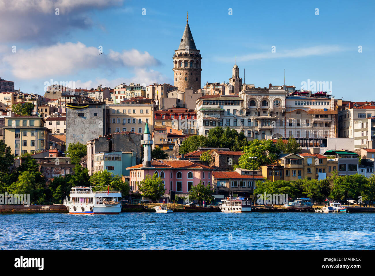 Istanbul city skyline in Turkey, Beyoglu district old houses with ...