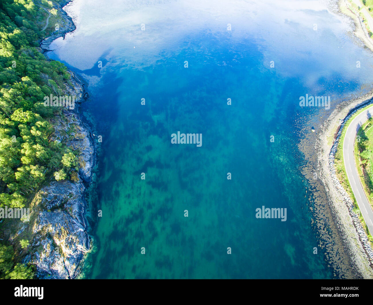 Aerial view of Loch Creran by the Loch Creran bridge, Argyll, Scotland ...
