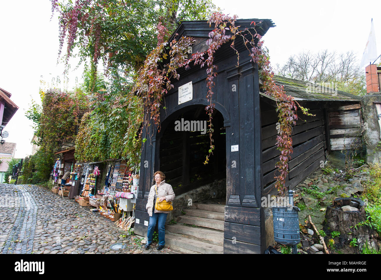 The ancient Scara Acoperita or covered stairway leads up to the top of ...
