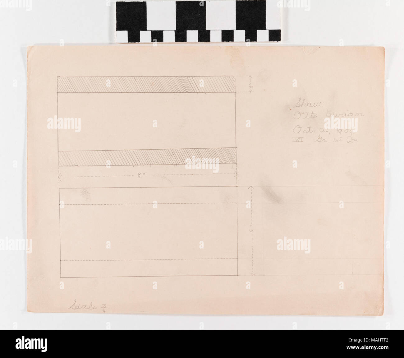 Pencil drawing on paper of two rectangles with measurements. Title ...