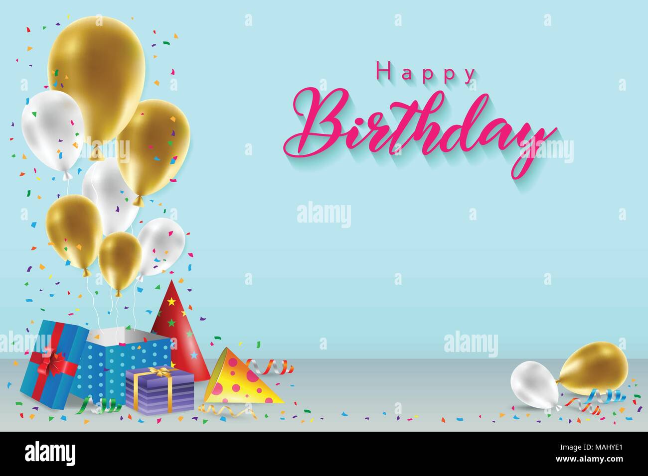Happy Birthday Background Template With Balloons Gift Boxes And 