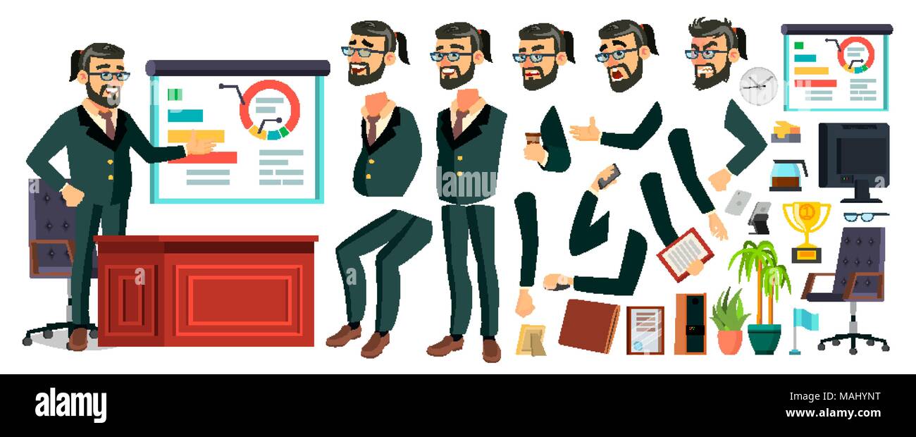 CEO Business Man Character Vector. Working Bearded CEO Male. Modern ...