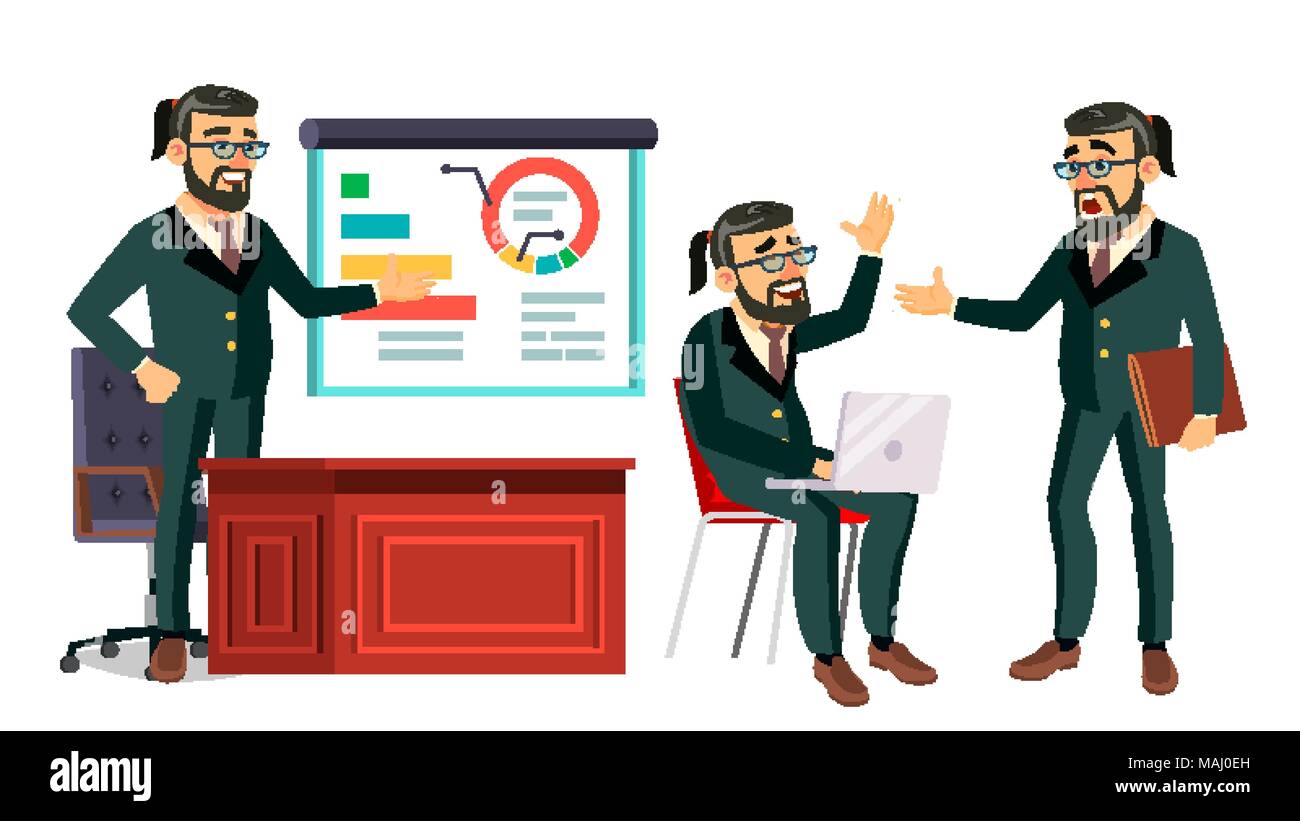 Boss Working Character Vector. Working Bearded Male. Modern Office ...
