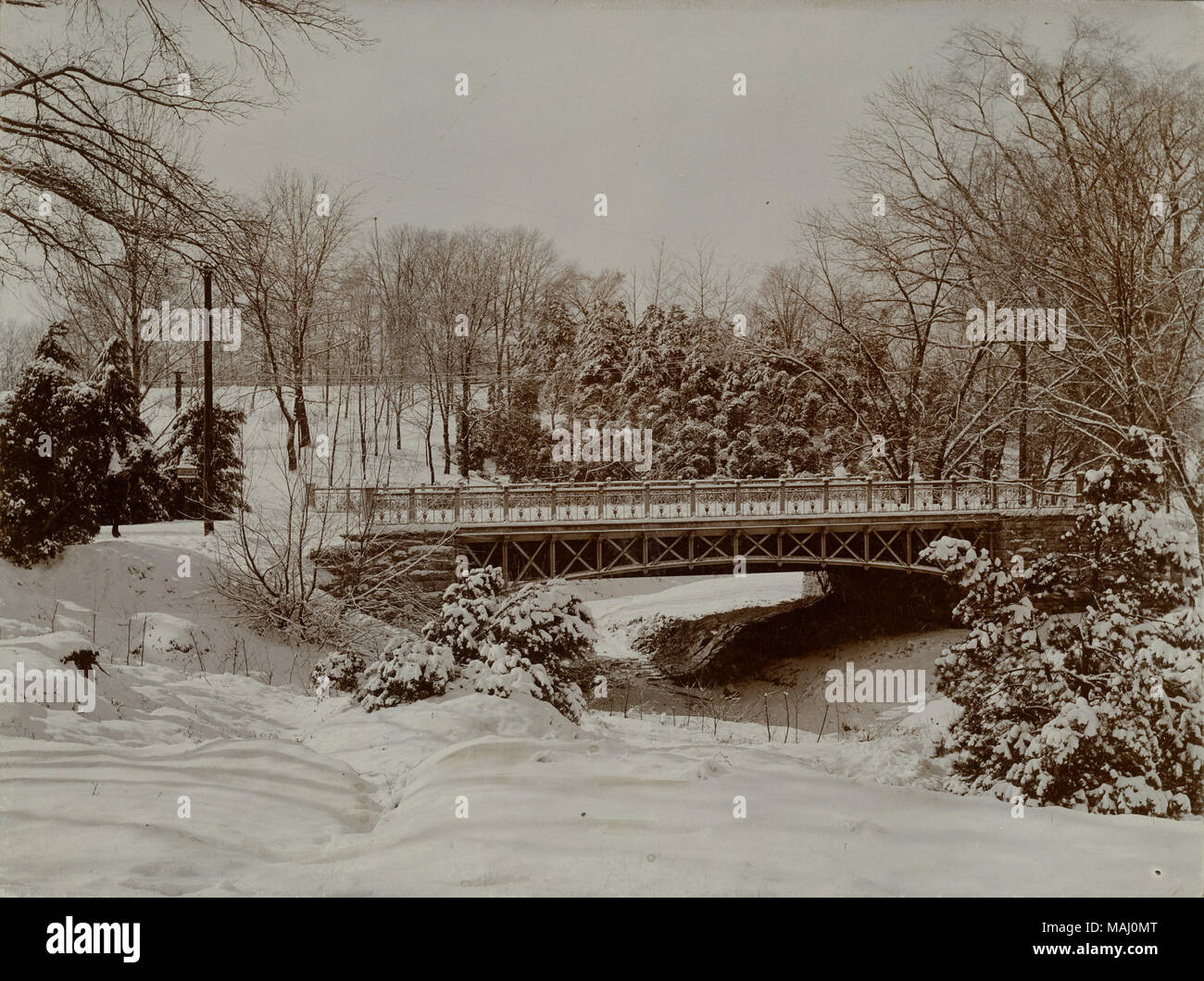 Title: Lincoln Bridge in Forest Park covered in winter snow. . circa ...