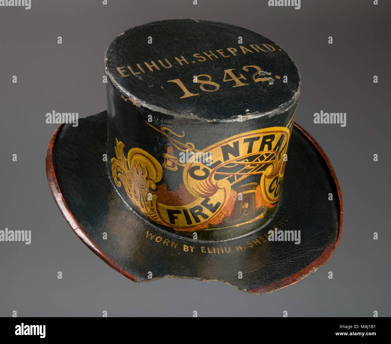 Painted felt fire hat worn by Elihu H. Shepard of Central Fire Co. No ...