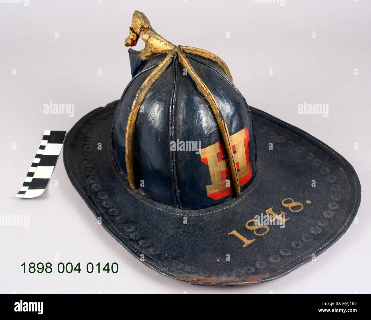 Painted leather fire hat worn by Chief Hugo Kropp of Hermann Fire ...