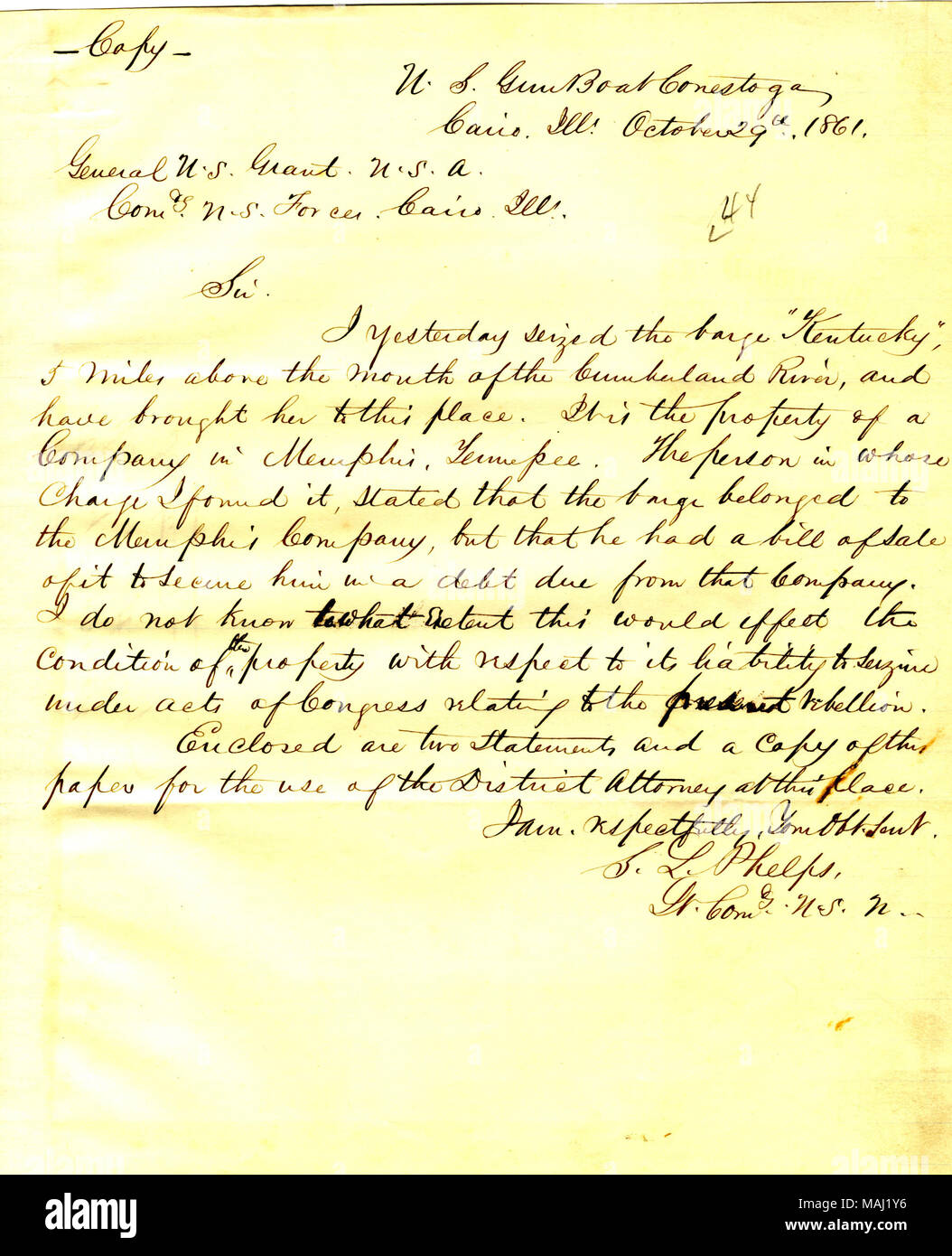 States that he captured the barge Kentucky Title: Letter from Seth ...