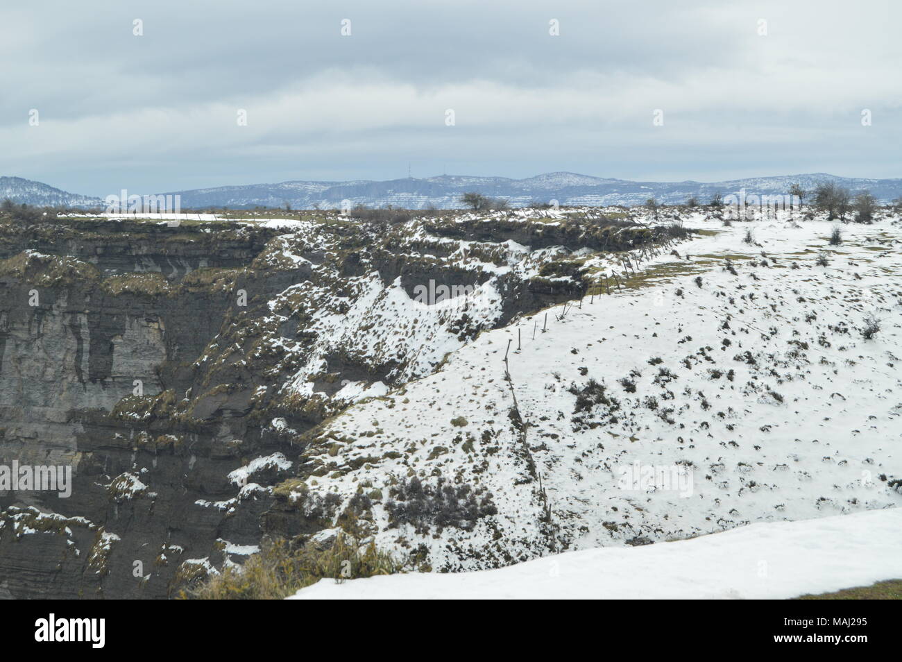 Snowy Mountain On The Snowy Jump Of The River Nervion. Nature ...