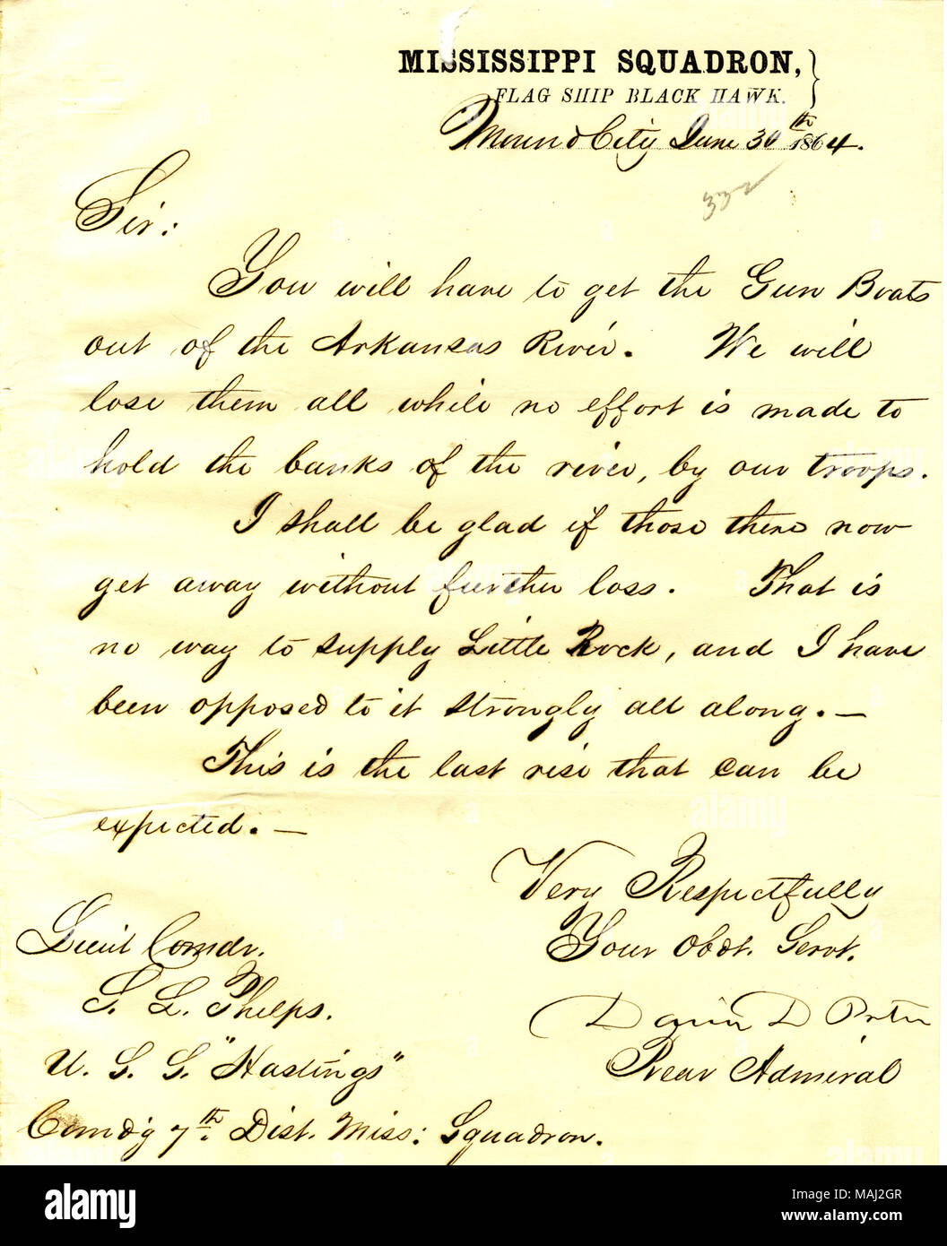 Title: Letter from David D. Porter, U. S. S. Black Hawk, Mound City ...
