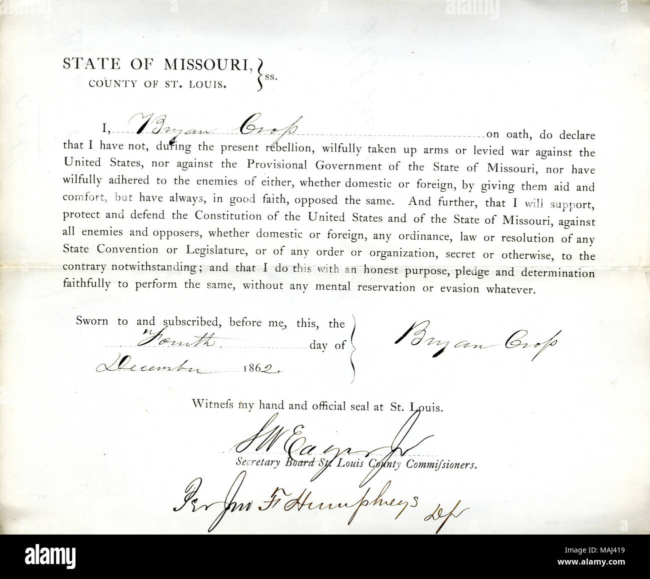 Swears oath of allegiance to the Government of the United States and ...