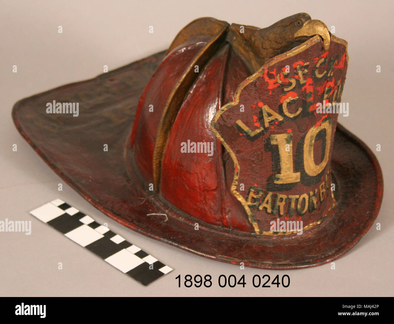 Painted leather fire hat worn by Barton Bates of Laclede Fire Co. No ...