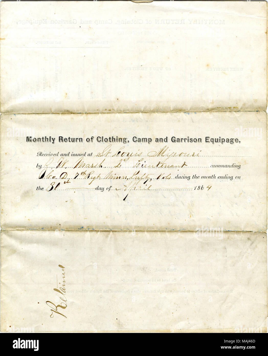 Received and issued at St. Louis, Missouri, by 2nd Lieutenant Z.W ...