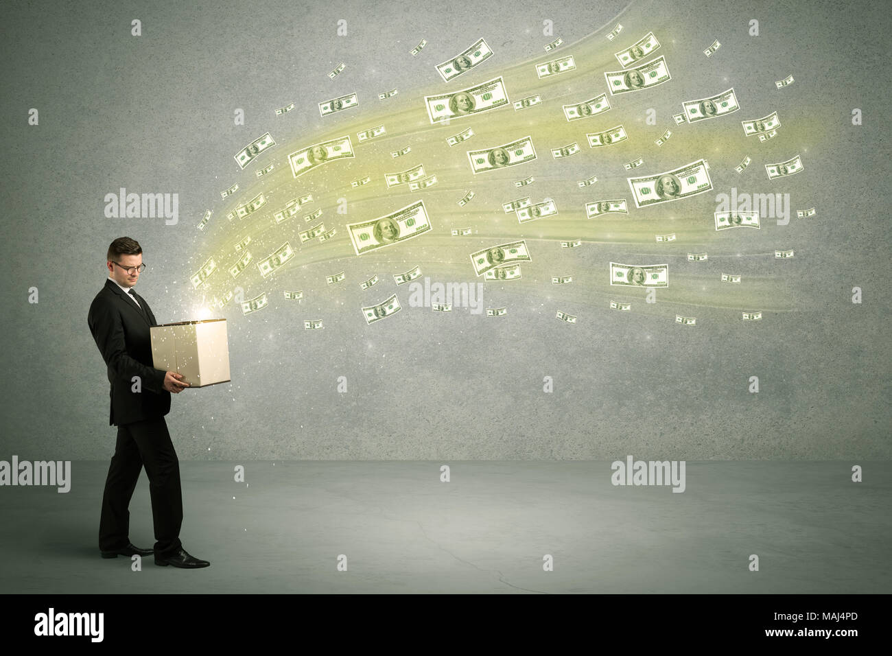 Successful young sales person making a lot of money concept illustrated ...