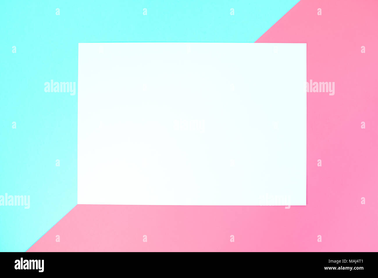 Blue and pink pastel color paper geometric flat lay background mock up ...