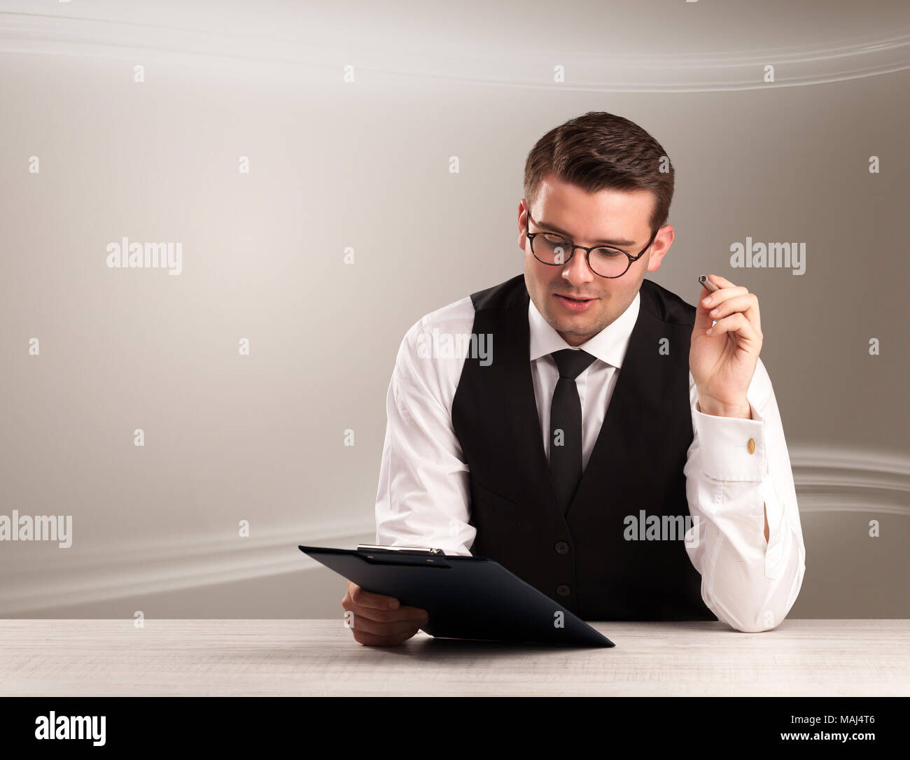 Televison presenter host in live show with blank background Stock Photo ...