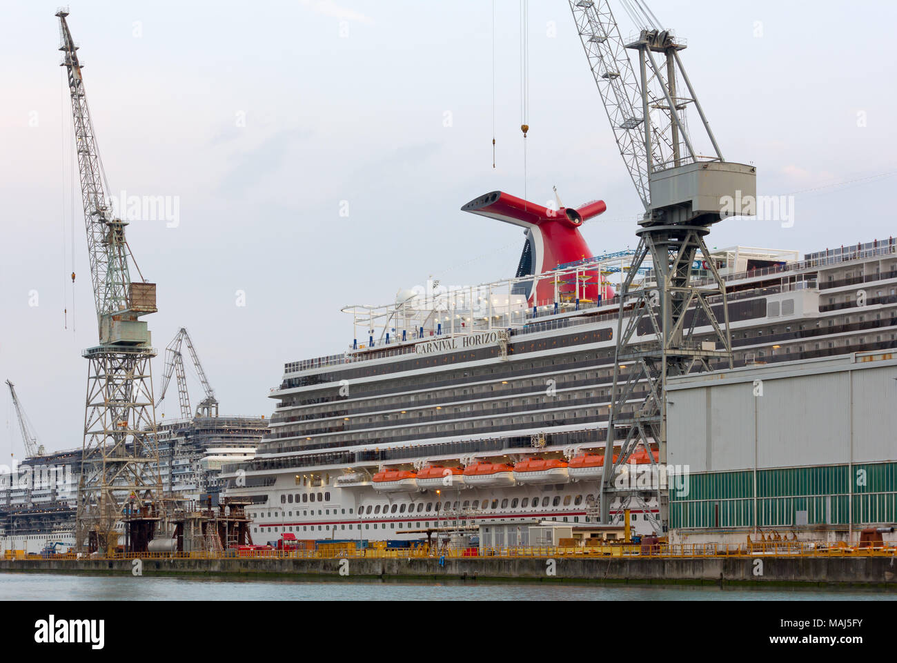 MONFALCONE, Italy - March 27, 2018: Carnival Horizon giant cruise ship ...