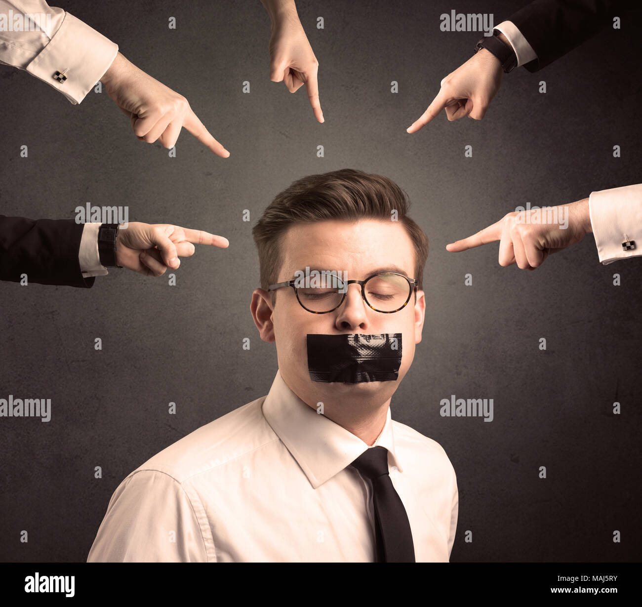 Multiple caucasian hands pointing at business male employee Stock Photo ...