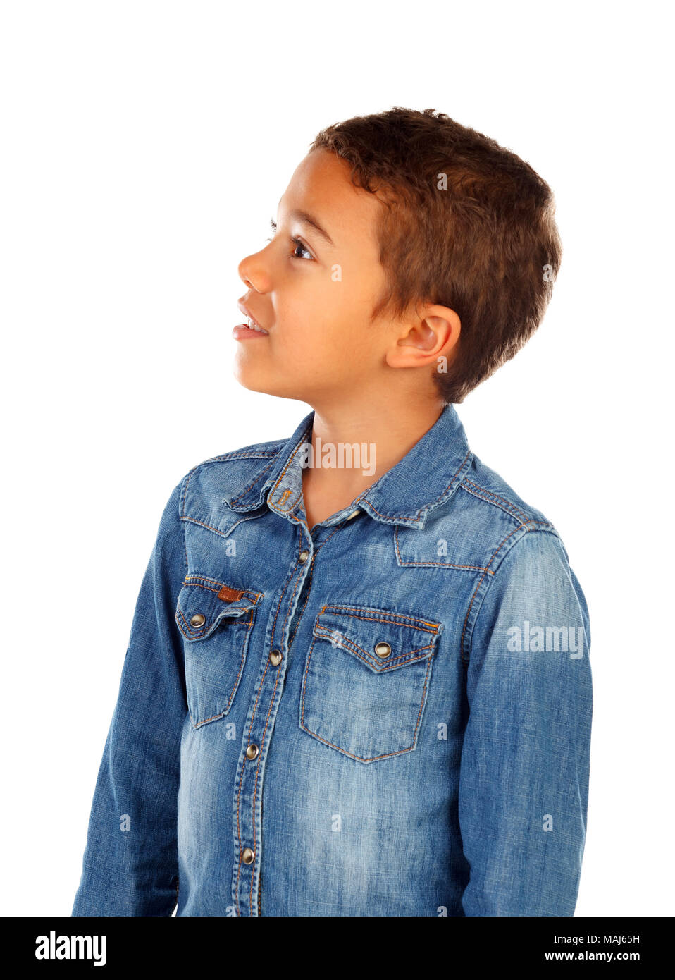 Pensive kid imagining something isolated on a white background Stock ...