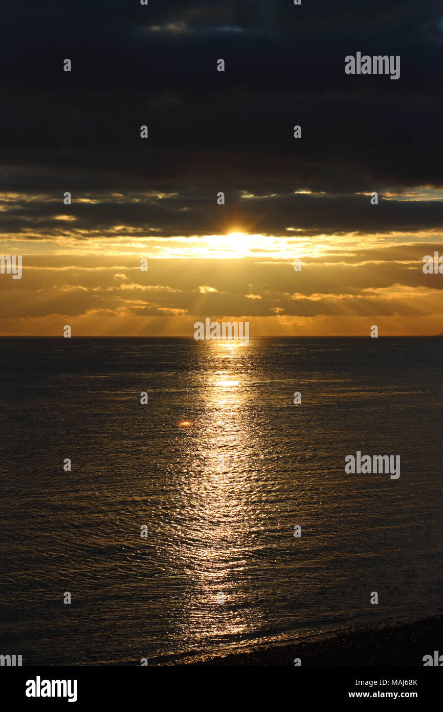 Sunset over the Solent from Hurst Spit Hampshire England UK Stock Photo ...