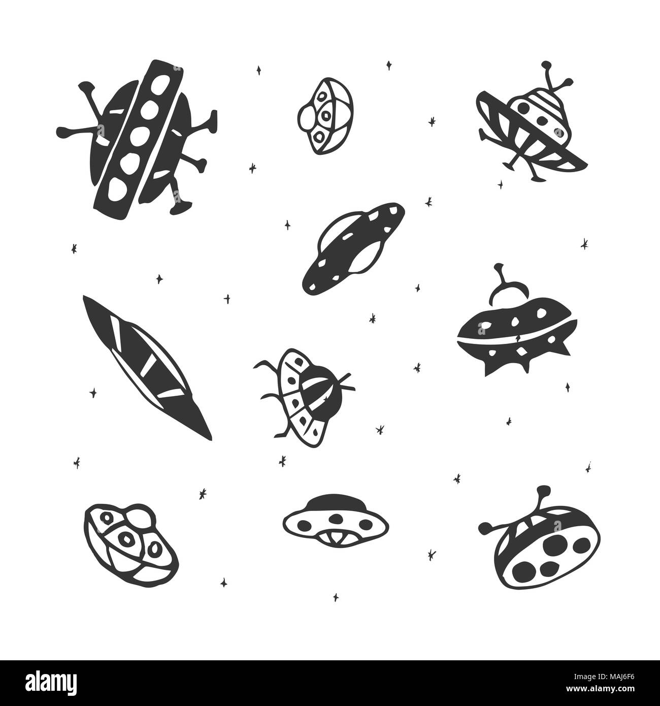Vector set of hand drawing UFO Flying Saucer Stock Vector Image & Art ...