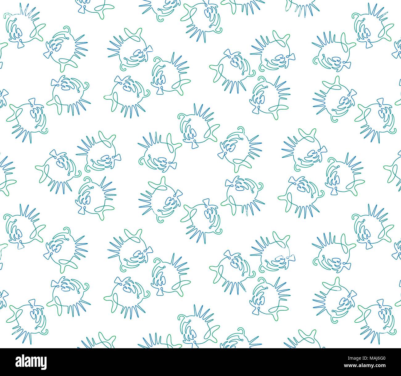 Vector seamless pattern from continuous line drawing fish on white ...