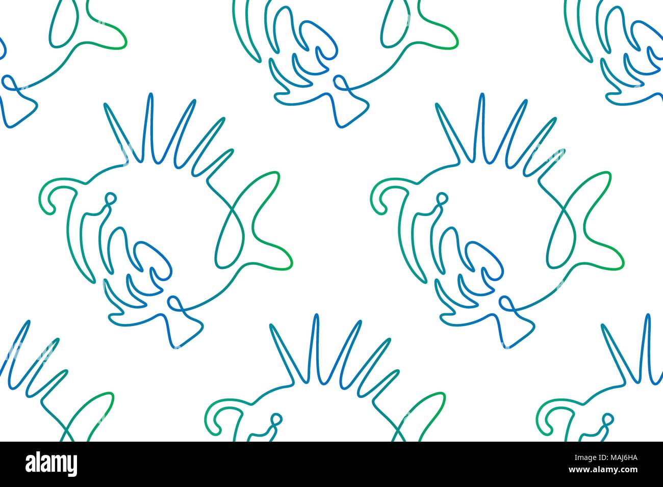Vector seamless pattern from continuous line drawing fish on white ...