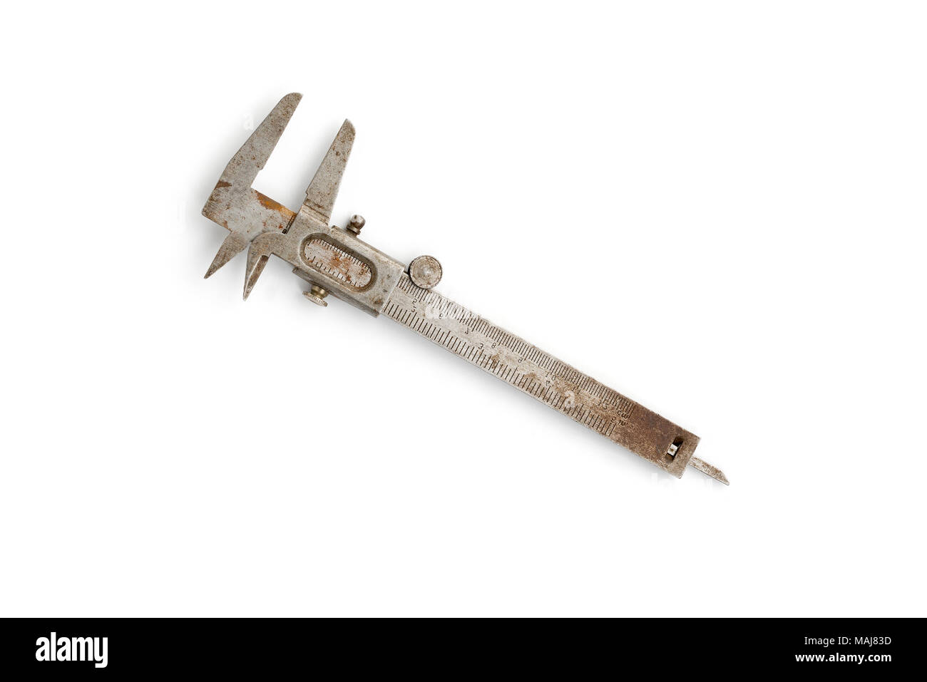 old and rusty vernier caliper isolated on white Stock Photo - Alamy