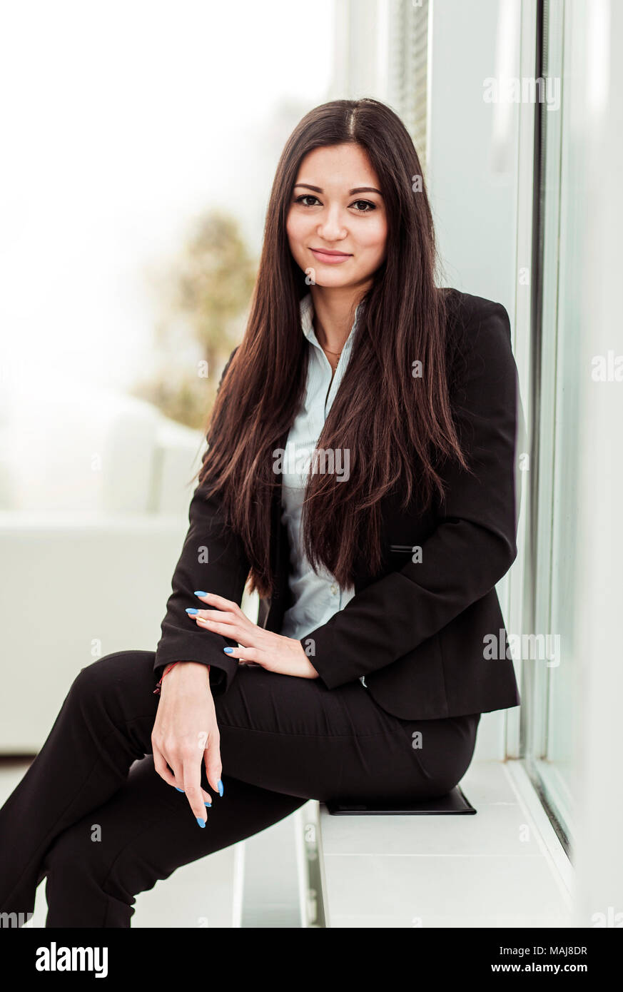 portrait of a young prospective female employee on the background of a ...