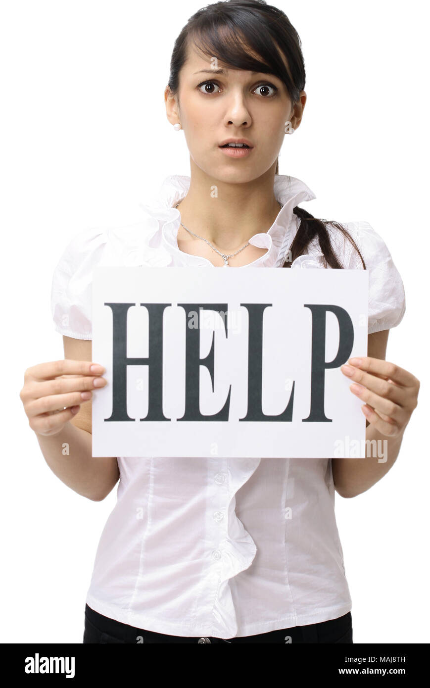 closeup. business woman showing poster with the word help Stock Photo ...