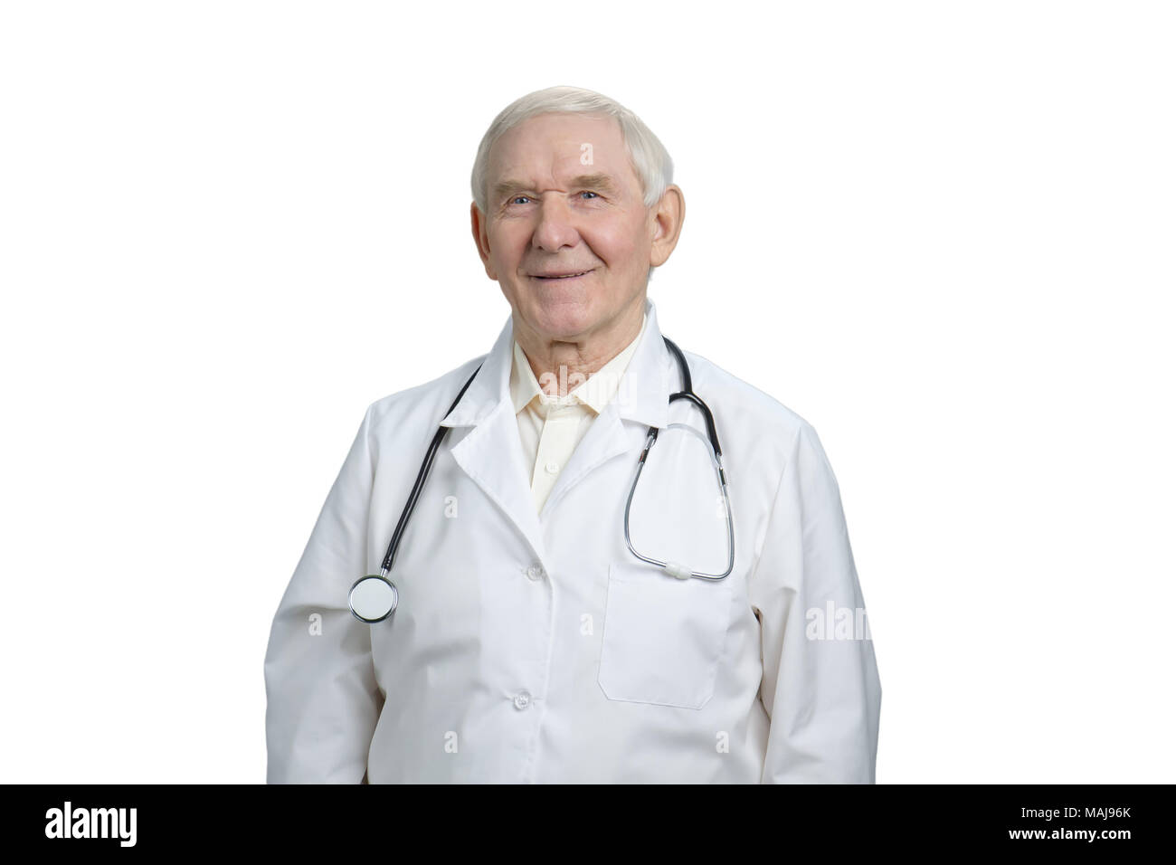 Portrait of smiling happy old doctor. Senior caucasian physician ...